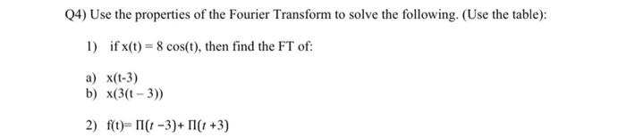 Solved Q4) Use the properties of the Fourier Transform to | Chegg.com