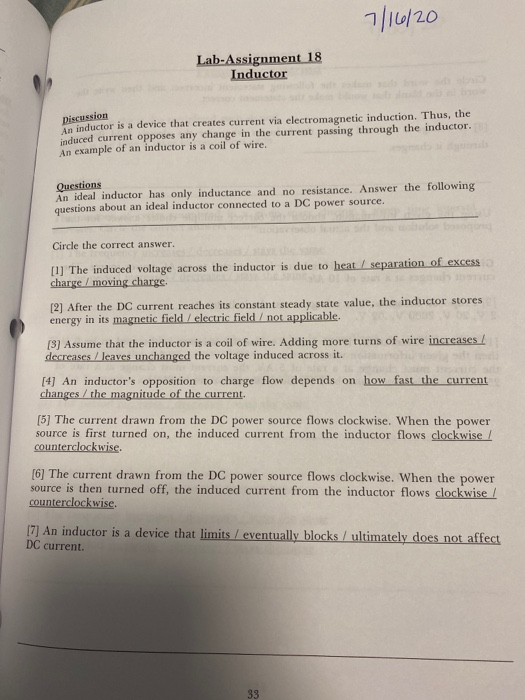 Solved 7/16/20 Lab-Assignment 18 Inductor Discussion An | Chegg.com