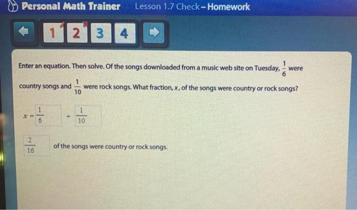 Solved Personal Math Trainer Lesson 1.7 Check-Homework 1 23 | Chegg.com