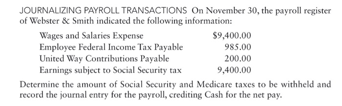 Solved JOURNALIZING PAYROLL TRANSACTIONS On November 30, the | Chegg.com