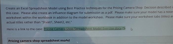 Solved Create an Excel Spreadsheet Model using Best Practice | Chegg.com
