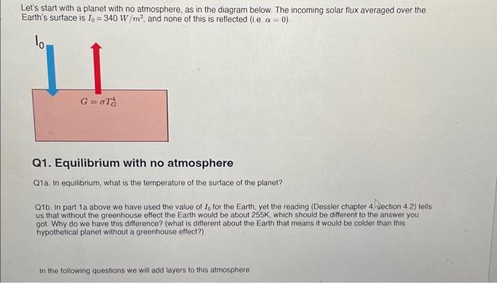 Solved Let's start with a planet with no atmosphere, as in | Chegg.com