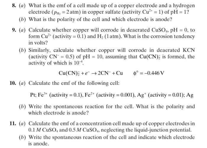 Solved 8. (a) What is the emf of a cell made up of a copper | Chegg.com