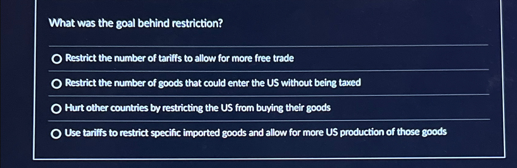 Solved What was the goal behind restriction?Restrict the | Chegg.com
