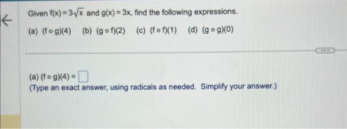 Solved Given f(x)=3x and g(x)=3x, find the following | Chegg.com