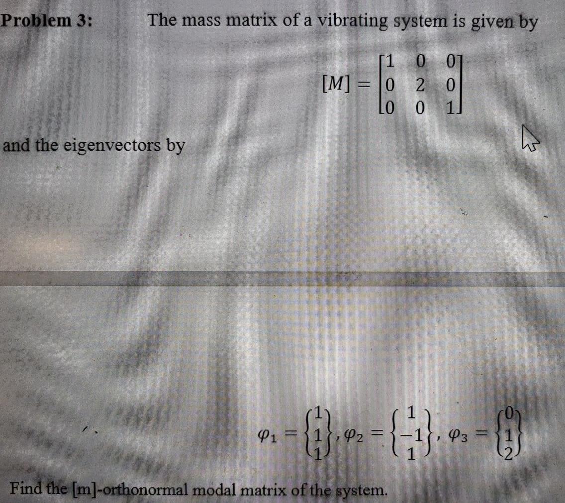 Solved Problem 3: The mass matrix of a vibrating system is | Chegg.com