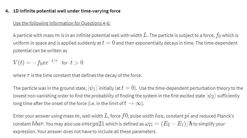 Solved 1D infinite potential well under time-varying force | Chegg.com