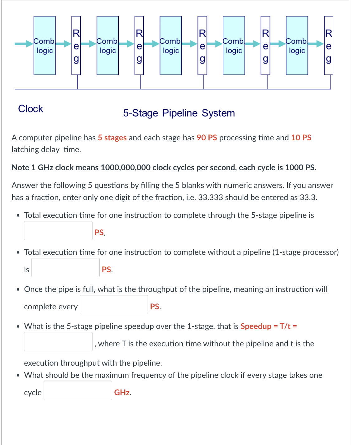 Solved Clock5-Stage Pipeline SystemA computer pipeline has 5 | Chegg.com