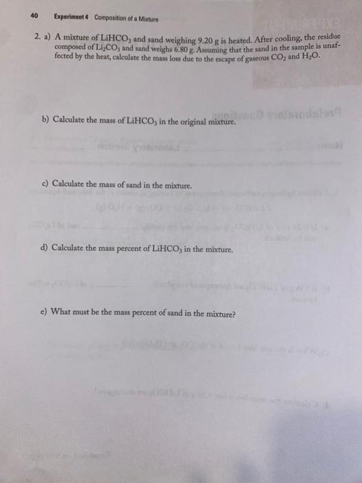 Solved Composition of a Mixture Prelaboratory Questions Name | Chegg.com
