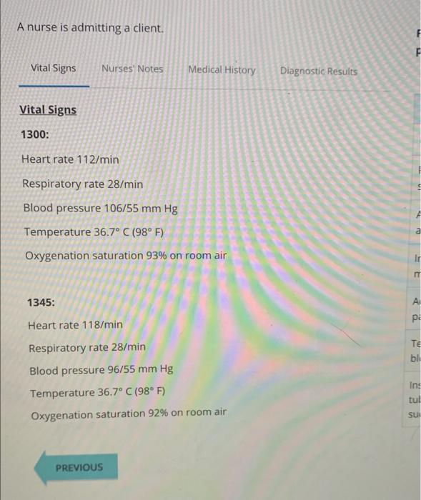 Solved A nurse is admitting a client. Vital Signs Nurses' | Chegg.com