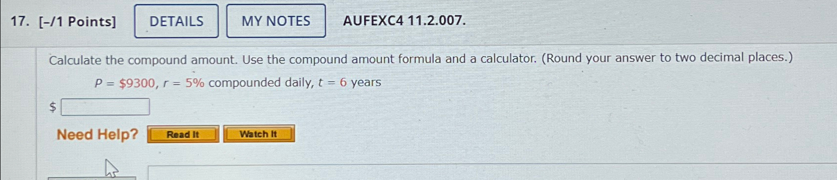 Solved [-/1 ﻿Points] ﻿AUFEXC4 11.2.007.Calculate the | Chegg.com
