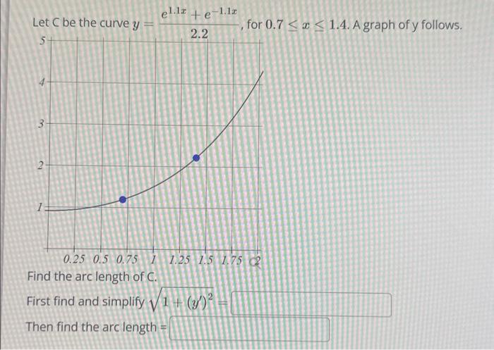 Solved Let C be the curve y=2.e1.1x+e−1.1x, for 0.7≤x≤1.4. A | Chegg.com