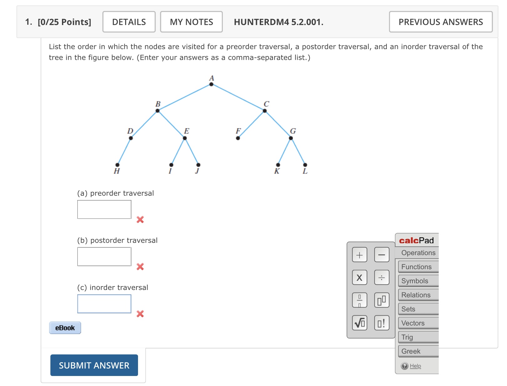 Solved 1. [0/25 ﻿Points]List the order in which the nodes | Chegg.com