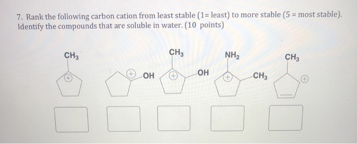 Solved 7. Rank the following carbon cation from least stable | Chegg.com