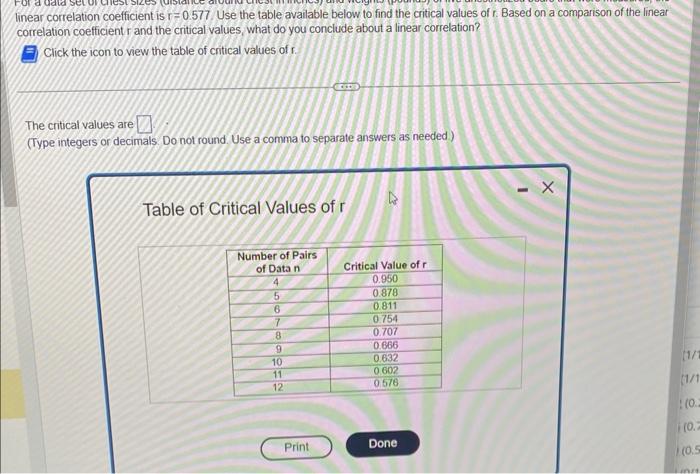 Solved linear correlation coefficient is r=0.577. Use the | Chegg.com