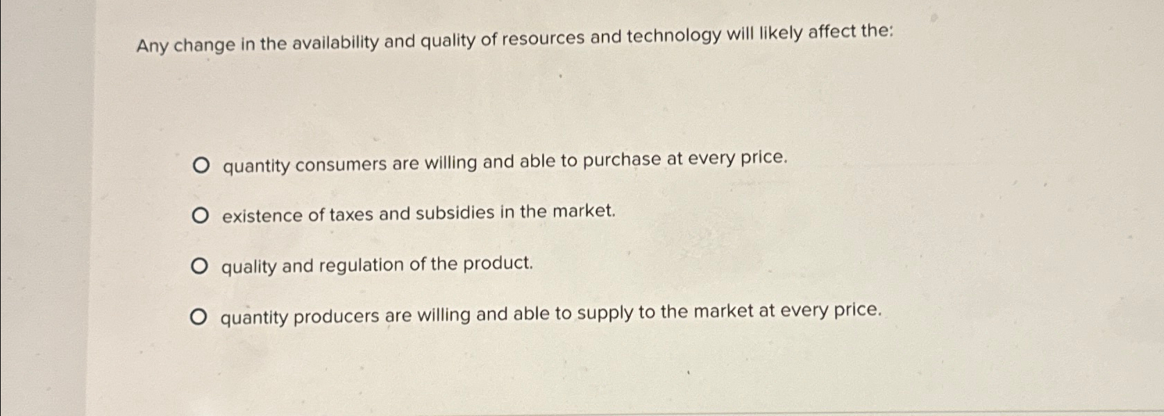 Solved Any change in the availability and quality of | Chegg.com
