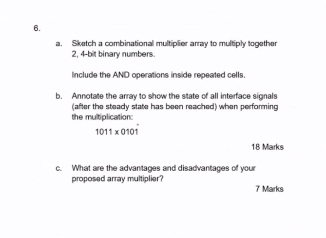 Solved 6. a. Sketch a combinational multiplier array to | Chegg.com