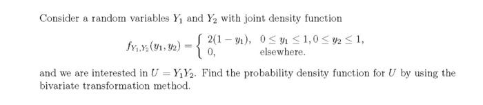 Solved Consider a random variables Y1 and Y2 with joint | Chegg.com