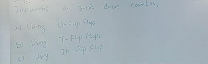 Solved Implement a 3-bit down counter, a) Using D-Flip Flops | Chegg.com