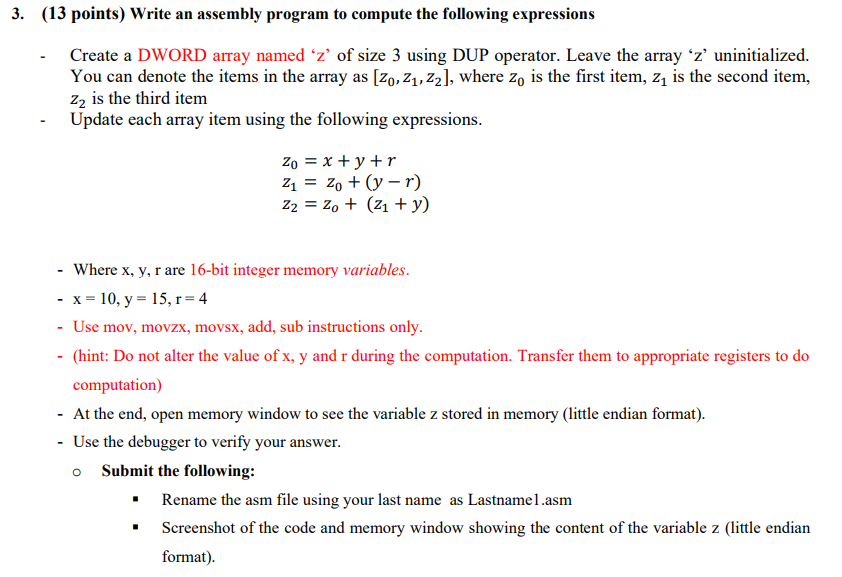 Solved Write an assembly program to compute the following | Chegg.com