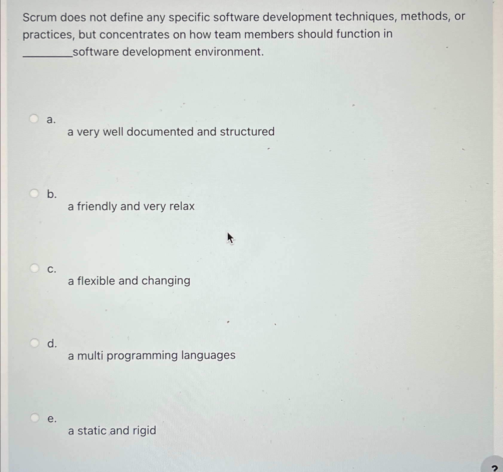 Solved Scrum does not define any specific software | Chegg.com