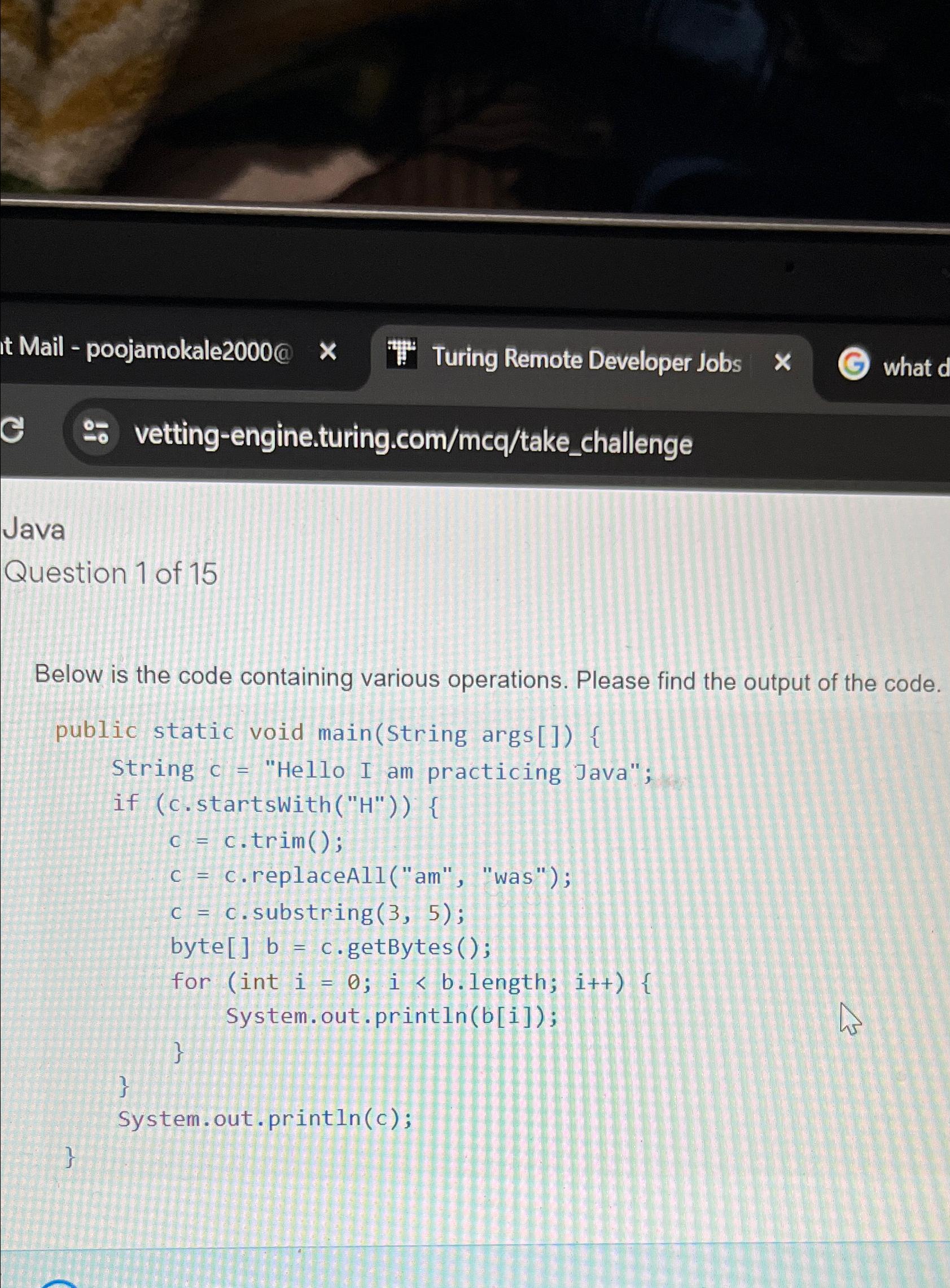 Solved Mail - ﻿poojamokale2000@Turing Remote Developer | Chegg.com
