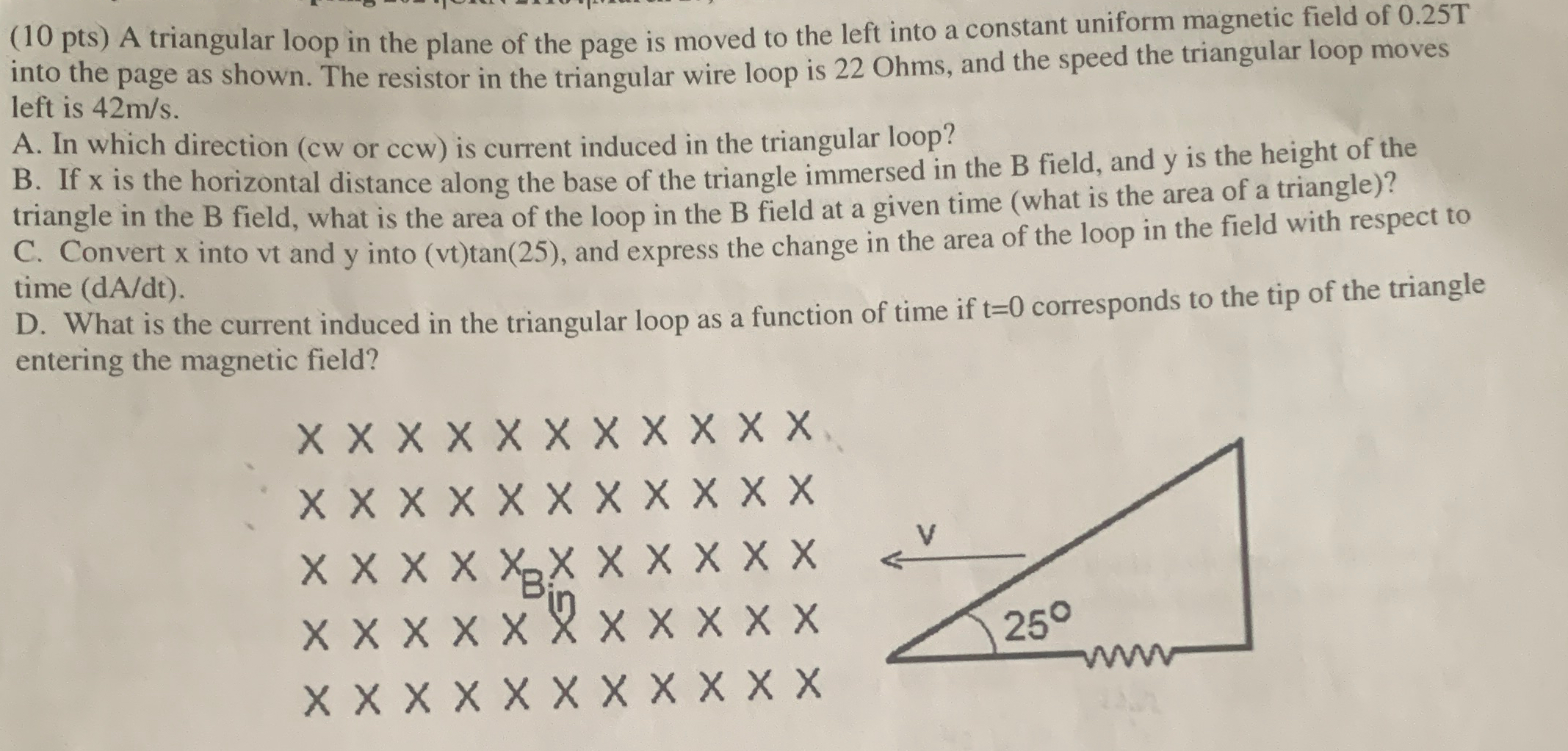 Solved (10 ﻿pts) ﻿A triangular loop in the plane of the page | Chegg.com