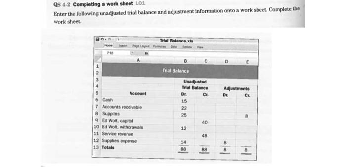 Solved QS 4-2 Completing a work sheet L01 Enter the | Chegg.com