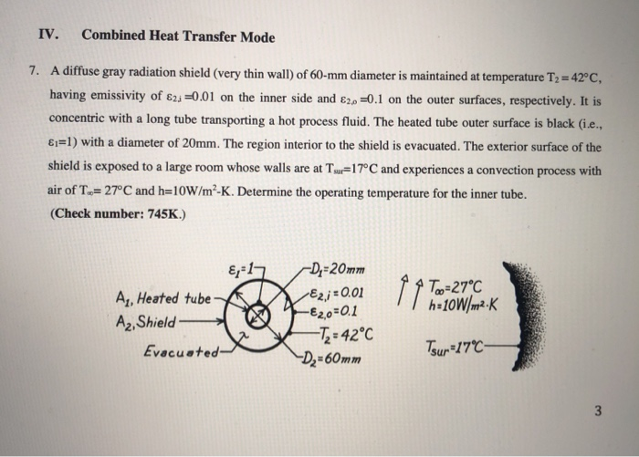 Solved IV. Combined Heat Transfer Mode 7. A diffuse gray | Chegg.com