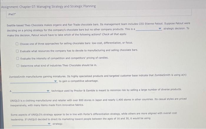 Solved Assignment Chapter 07: Managing Strategy and | Chegg.com
