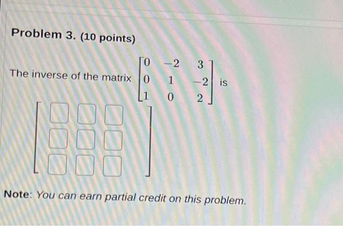 Solved Problem 3. (10 points) The inverse of the matrix | Chegg.com