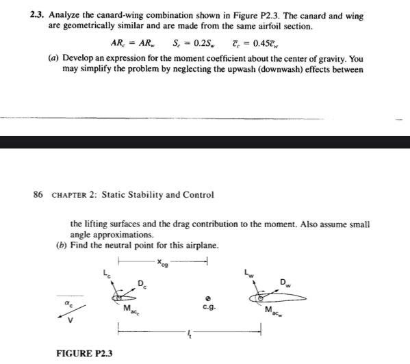 Solved 2.3. ﻿Analyze the canard-wing combination shown in | Chegg.com