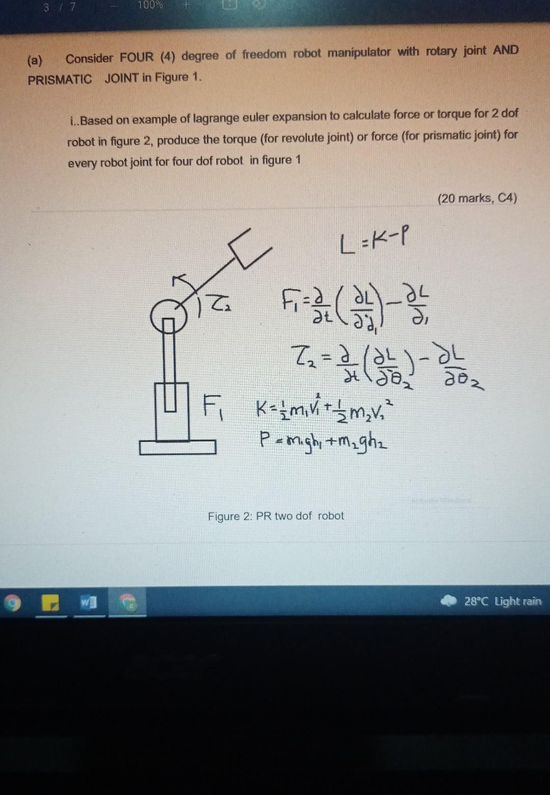 Solved 3 17 100% (a) Consider FOUR (4) degree of freedom | Chegg.com