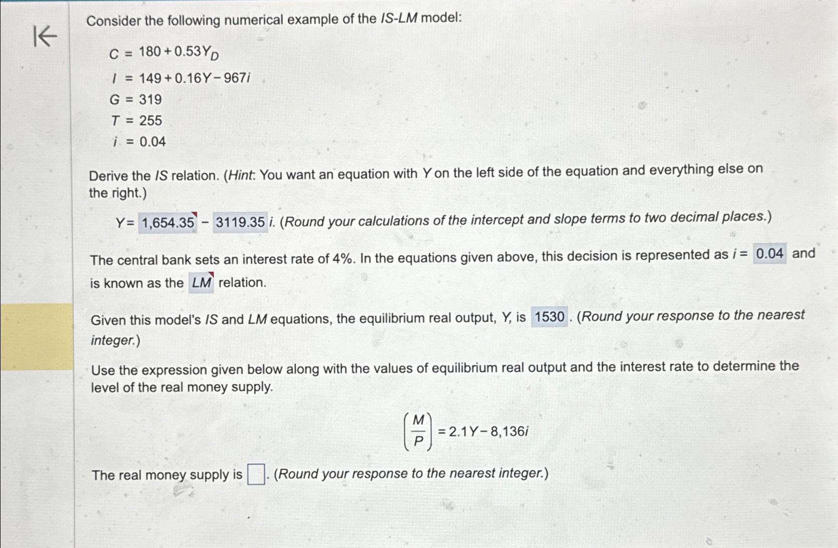 Solved Consider the following numerical example of the IS-LM | Chegg.com