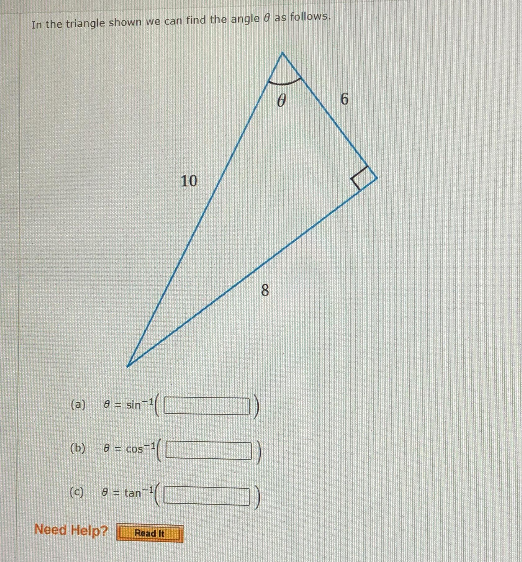 Solved In the triangle shown we can find the angle θ ﻿as | Chegg.com