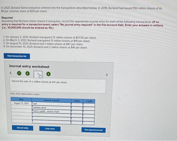 Solved In 2021, Borland Semiconductors entered into the | Chegg.com
