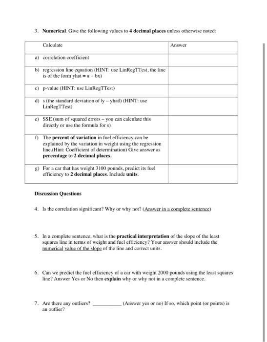 Solved Chapter 12 Project: Linear Regression and Correlation | Chegg.com
