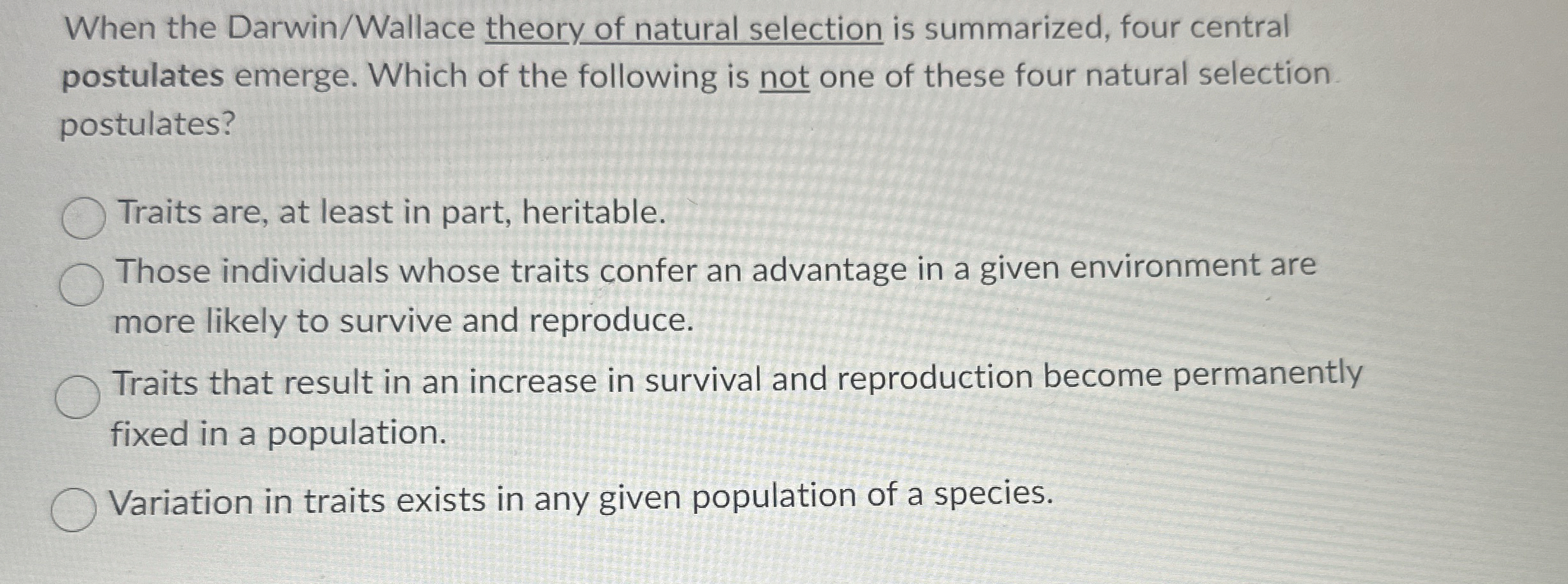Solved When the Darwin/Wallace theory of natural selection | Chegg.com
