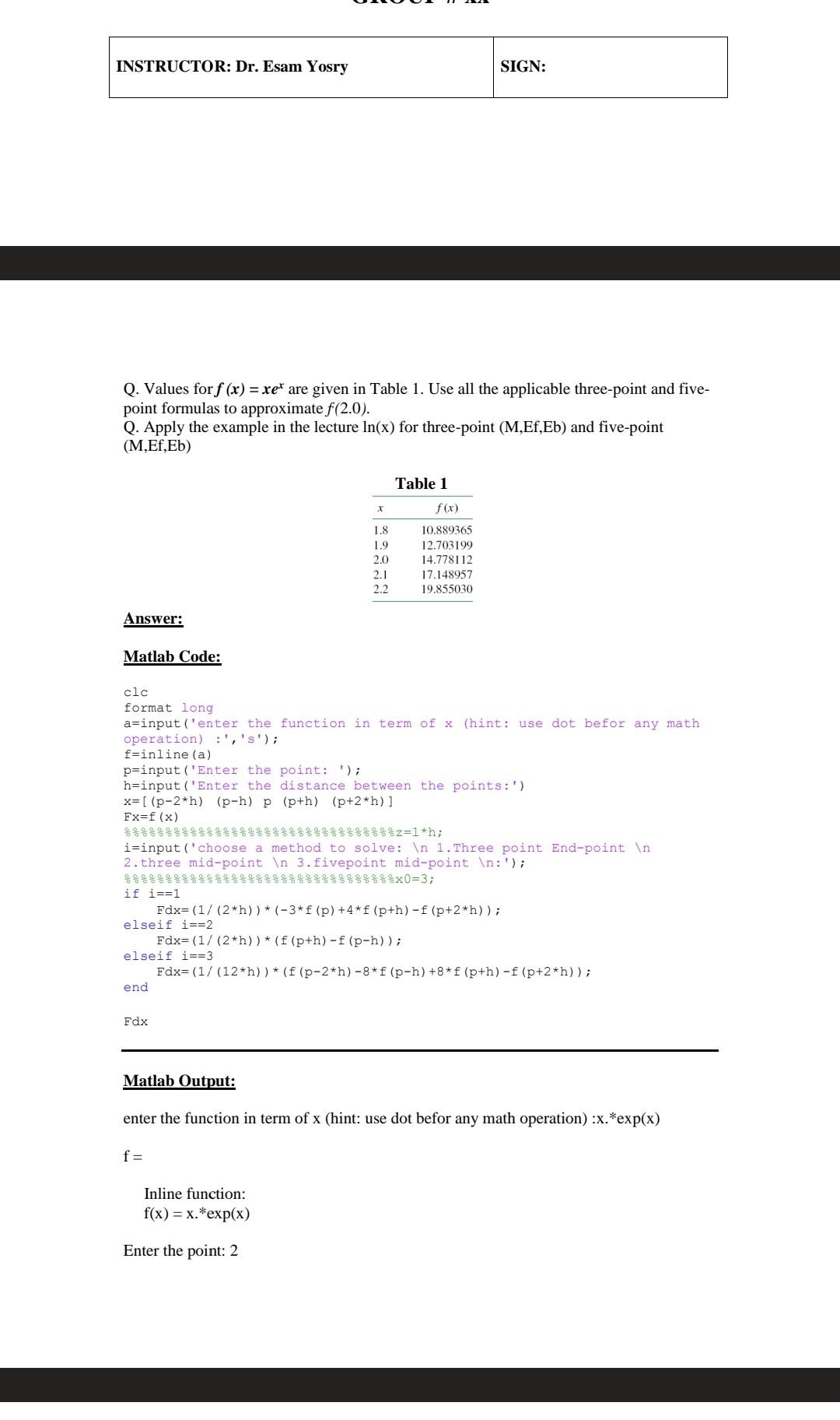 Solved Q. Values for f(x)=xex are given in Table 1 . Use all | Chegg.com