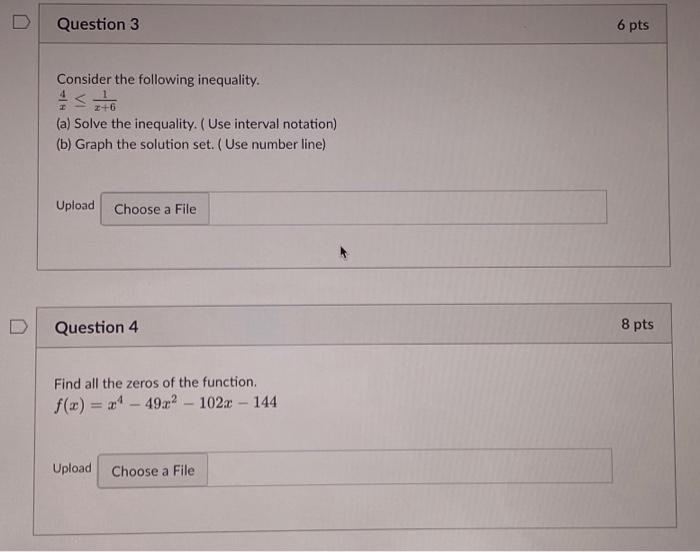 Solved Consider the following inequality. x4≤x+61 (a) Solve | Chegg.com
