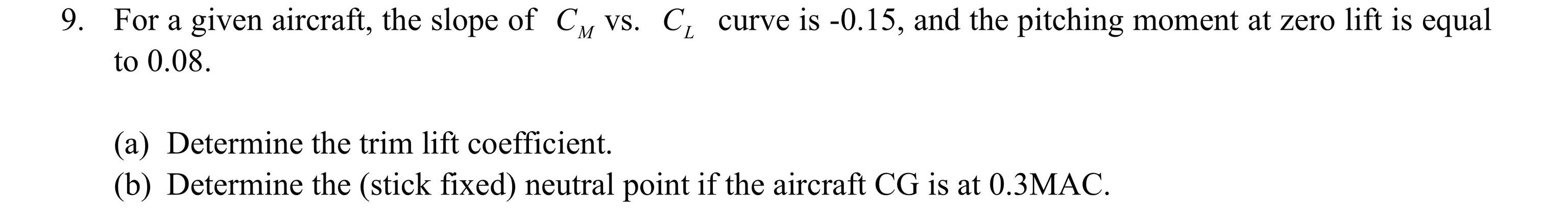 Solved For a given aircraft, the slope of CM ﻿vs. CL ﻿curve | Chegg.com