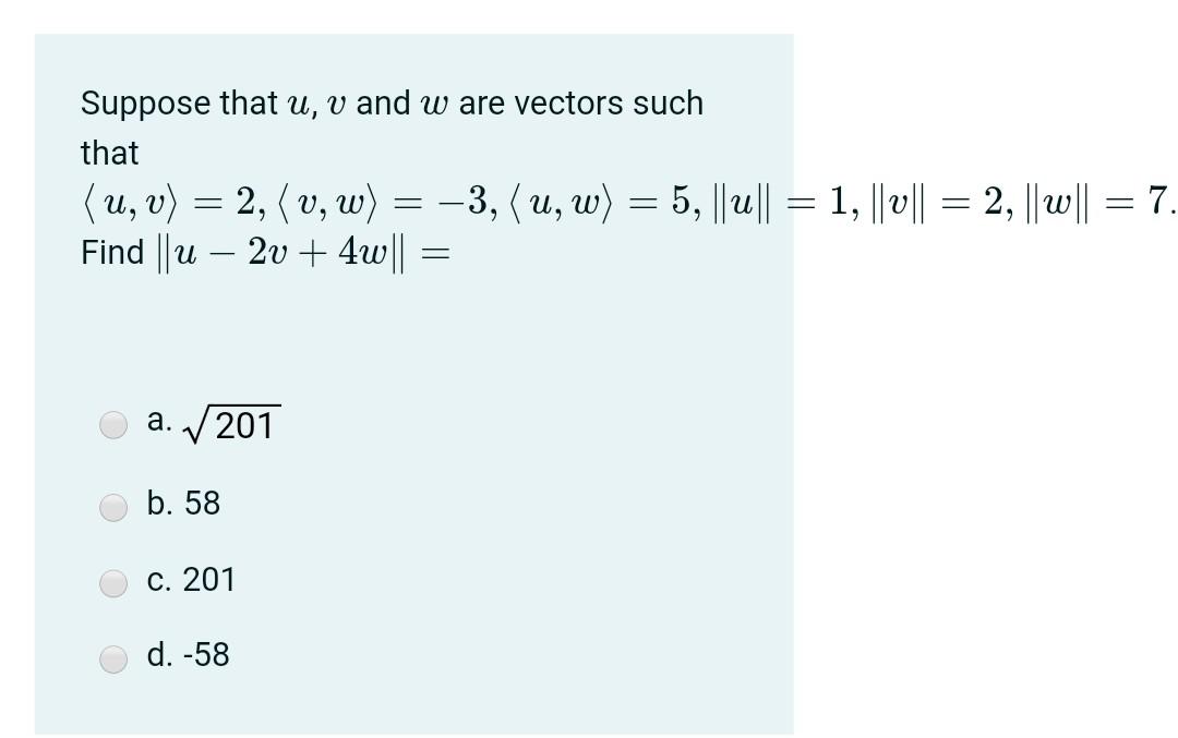 Solved Suppose That U V And W Are Vectors Such That U V