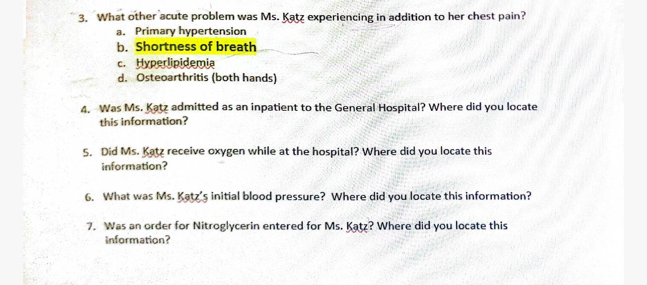 Solved What other acute problem was Ms. ﻿Katz experiencing | Chegg.com