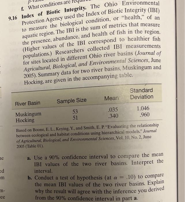 Solved 9.16 Index of Biotic Integrity Index of Biotic | Chegg.com