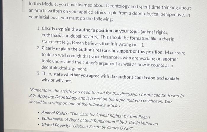 In this Module, you have learned about Deontology and | Chegg.com