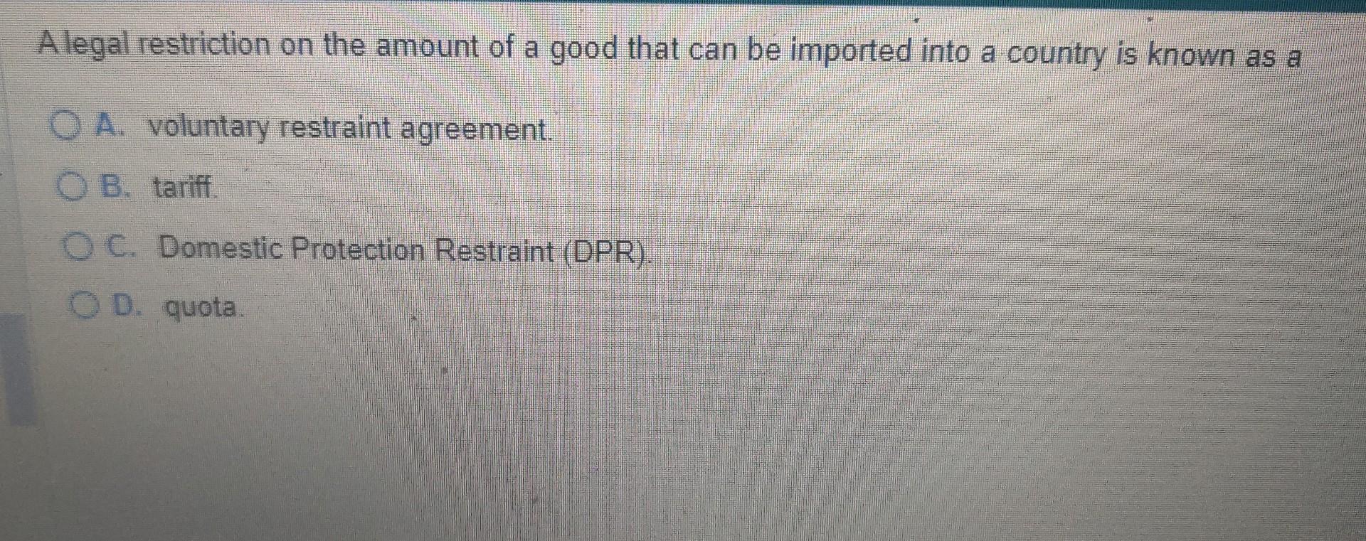 Solved A Legal Restriction On The Amount Of A Good That Can