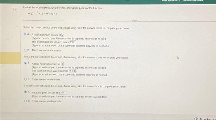 Solved K Find all the local maxima, local minima, and saddle | Chegg.com