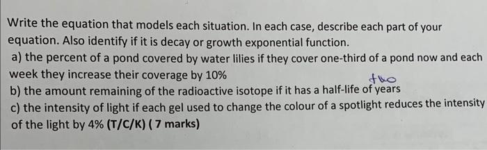 Solved Write the equation that models each situation. In | Chegg.com