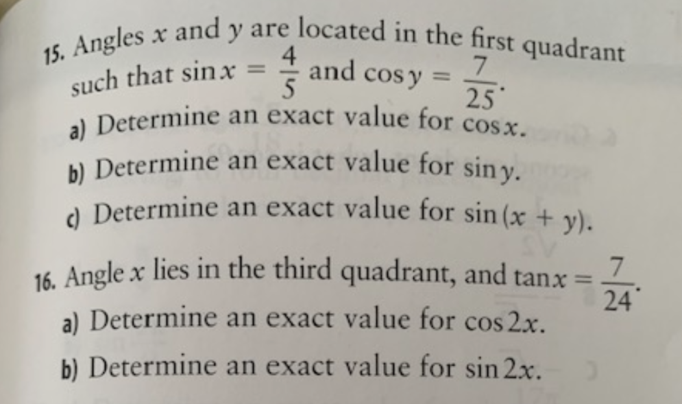 Solved 15. Angles x and y are located in the first quadrant | Chegg.com