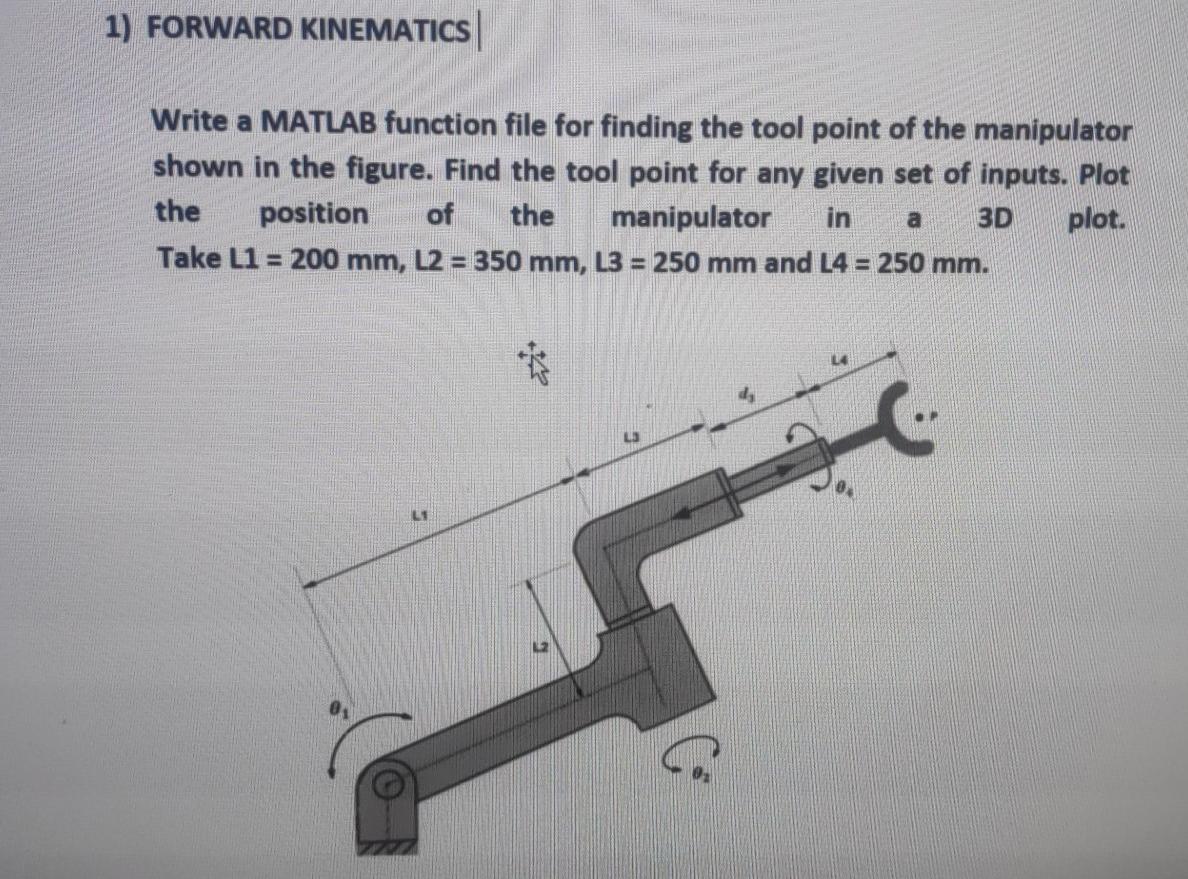 Solved 1) FORWARD KINEMATICS Write a MATLAB function file | Chegg.com
